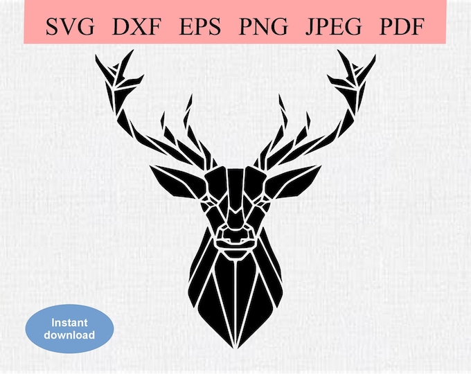 Geometric Deer Head / SVG DXF EPS / Male Deer Head With Big Antlers / Abstract Stag Design ...