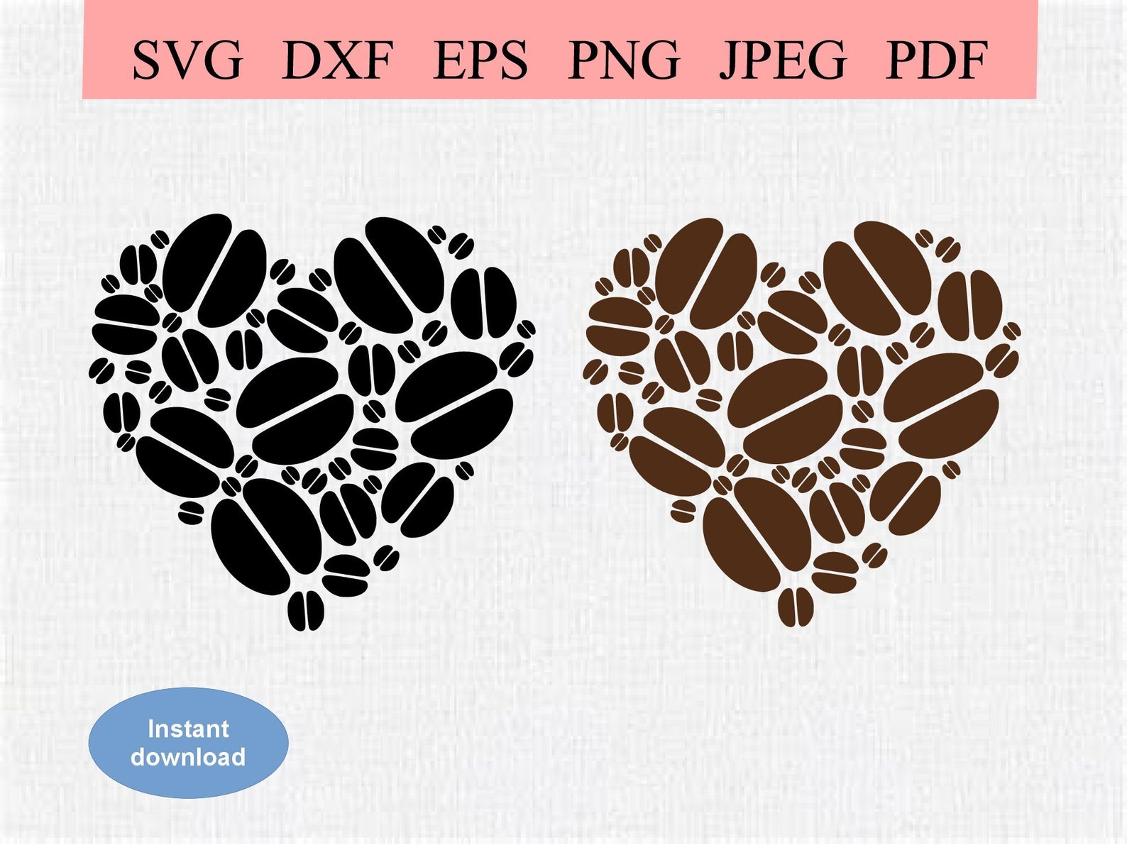 Coffee Lover / SVG DXF EPS / Brown Coffee Heart Made of Coffee Beans ...