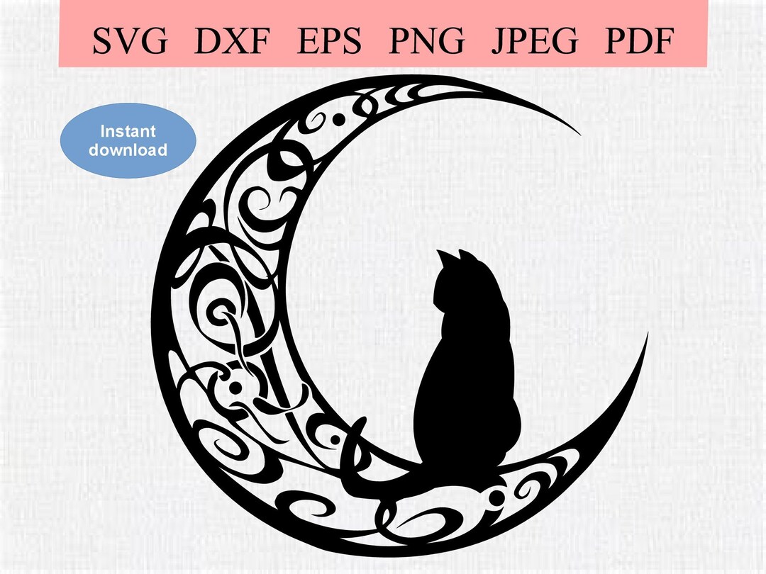 Moon Cat / SVG DXF EPS / Relaxed Black Cat Sitting on a Crescent Moon ...