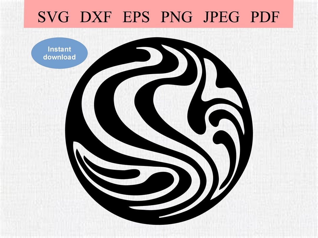 Abstract Full Moon / SVG DXF EPS / Abstract Circle With Water Waves ...