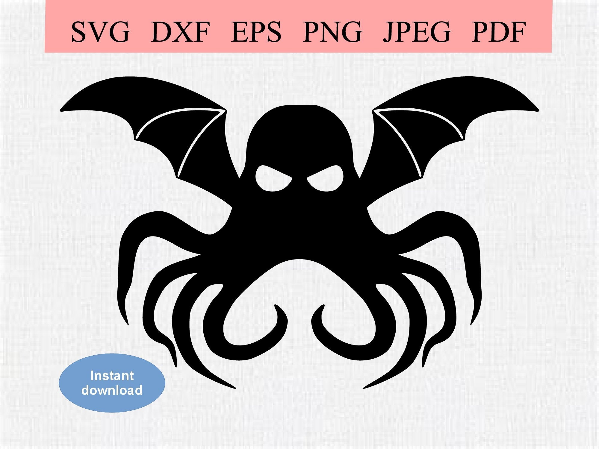 Cthulhu Octopus Monster / SVG DXF PNG / Winged Octopus Looking ...