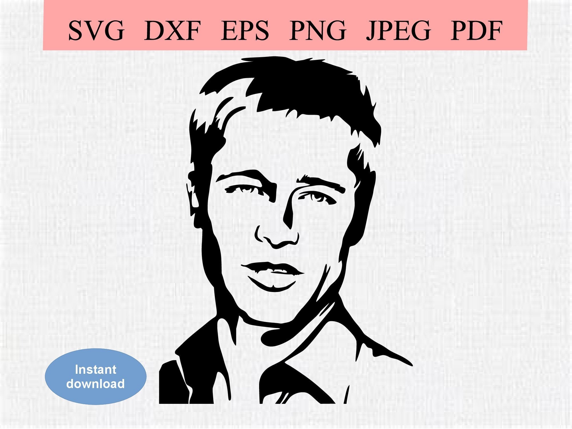 Brad Pitt Head, 1990s / SVG DXF EPS / Face of Brad Pitt, American ...