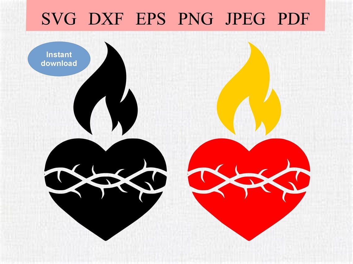 Sacred Heart / SVG DXF EPS / Sacred Heart of Jesus / Catholic Symbol ...