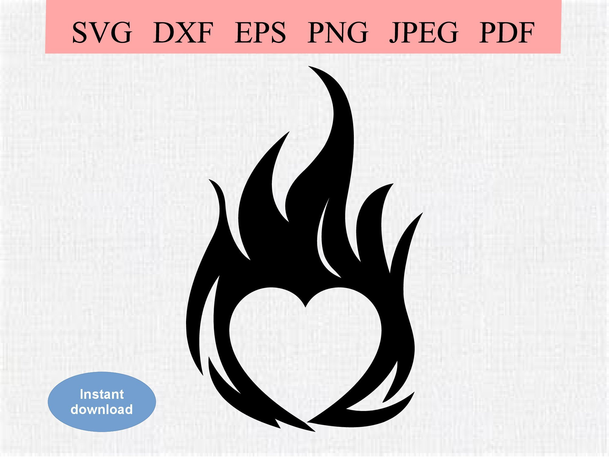 Abstract Fire Heart / SVG DXF EPS / Abstract Heart Lit on Fire ...