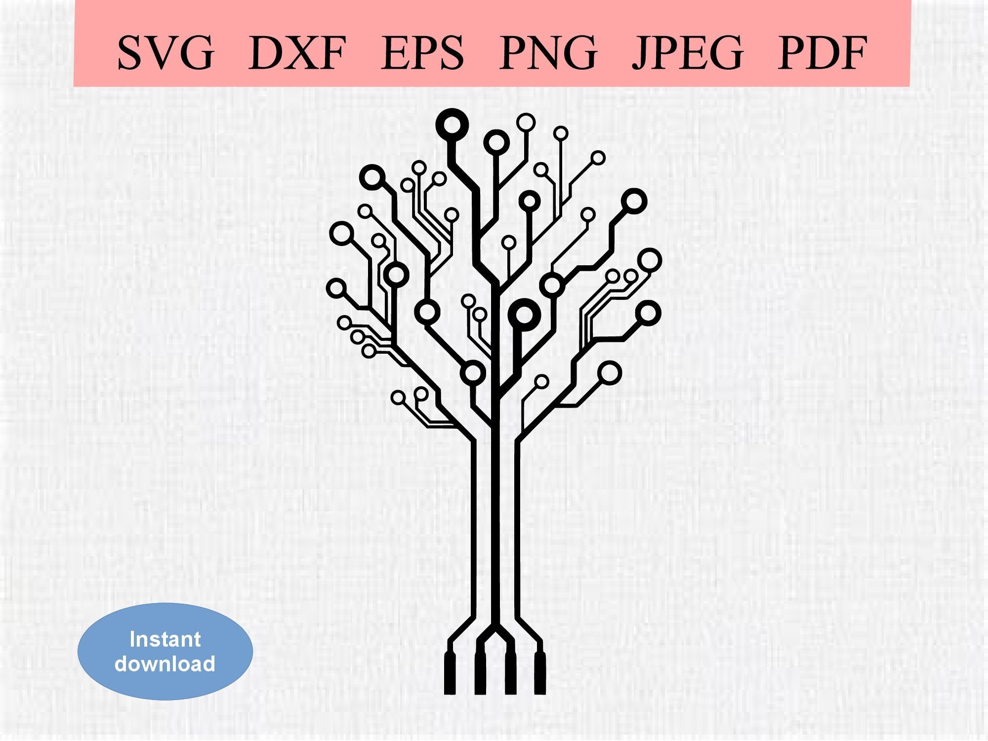 Abstract Circuit Tree / SVG DXF EPS / Geometric Computer Generated Tree ...