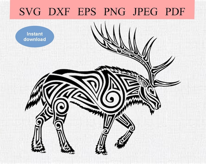 Geometric Deer Head / SVG DXF EPS / Male Deer Head With Big Antlers / Abstract Stag Design ...