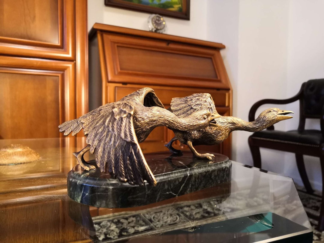 Cheeky Geese Bronze Figure Sculpture Statue Statuette Figurine Gemstone ...