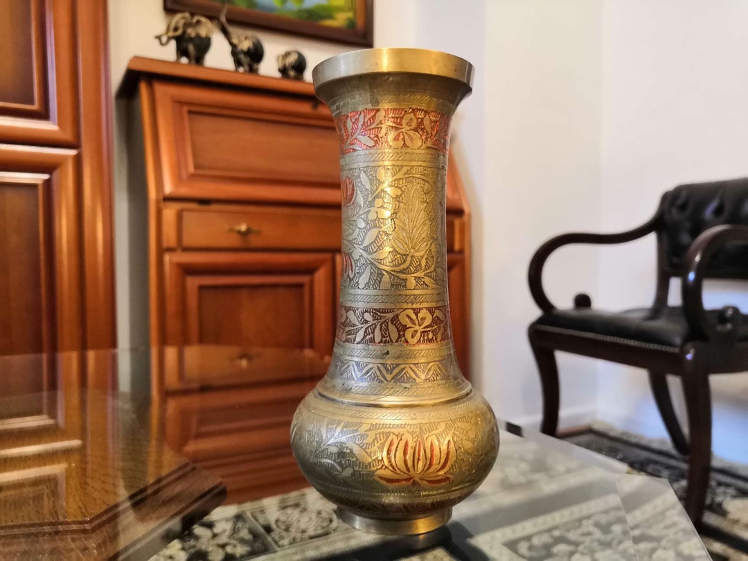 Antique Indian Brass Vase With Indian Pattern Handcrafted 235 - Etsy