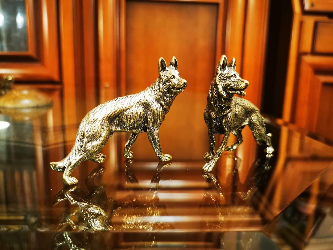 Two German Shepherds SET Bronze Figure Statuette Sculpture Statue Figurine Bronze Handmade ...