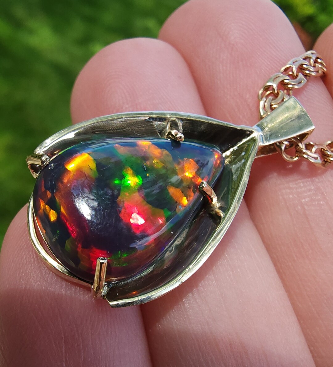 10k 6.75ct Ethiopian Opal - Enhancer Drop Slide Statement Pendant ...