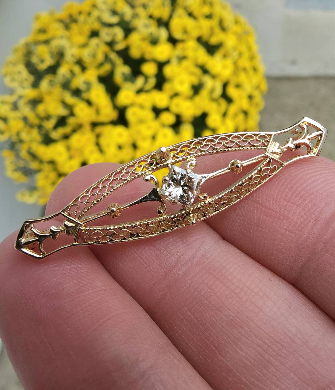 10k VVS 0.46ct Brilliant Princess Cut Diamond - Tie Bar Pin Brooch - Etsy