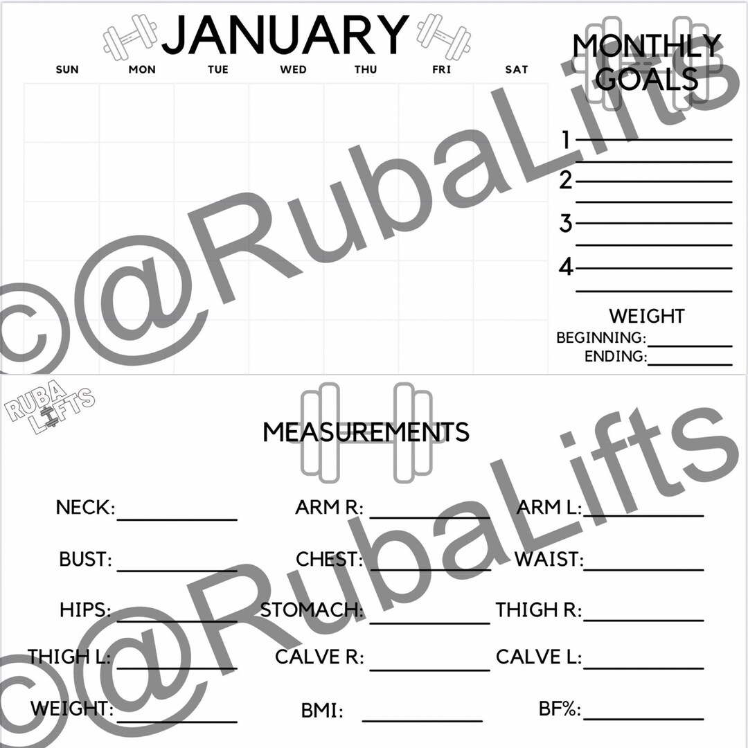 Printable Calendar and Measurement Tracker for Fitness - Etsy