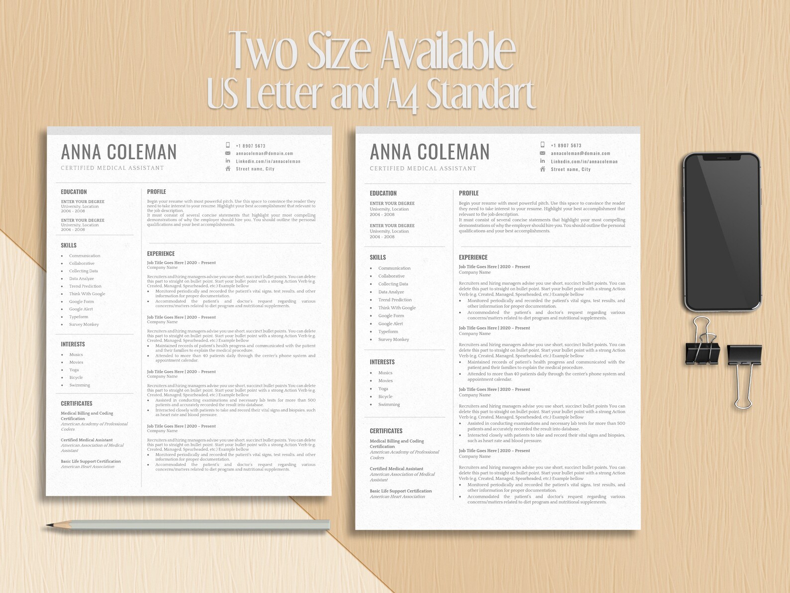 Medical Resume Template Word Cover Letter Free Icons Free Fonts CV ...