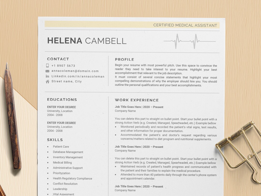 Medical Resume Template Word Cover Letter Free Icons Free Fonts CV ...