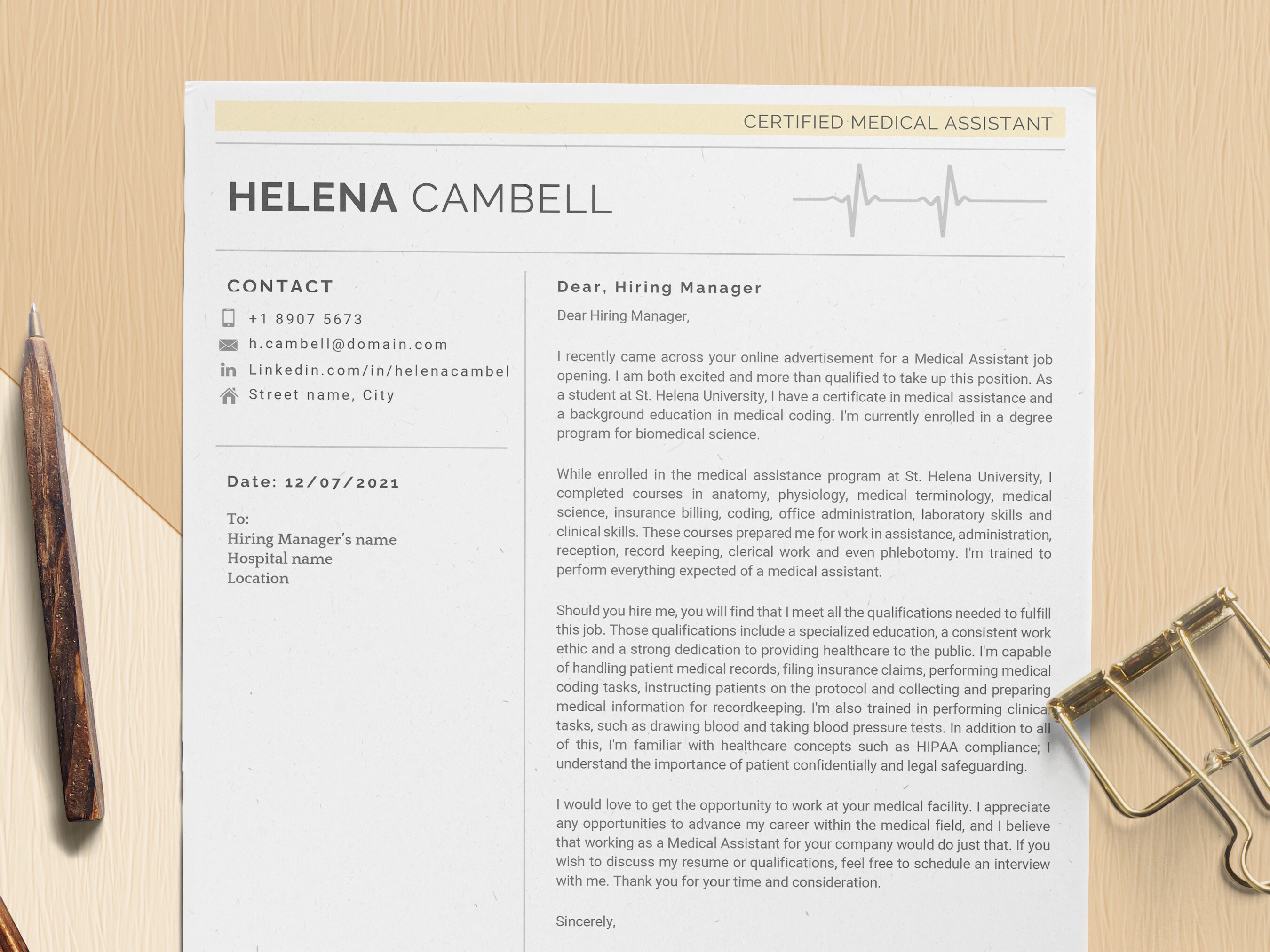 Medical Resume Template Word Cover Letter Free Icons Free Fonts CV ...