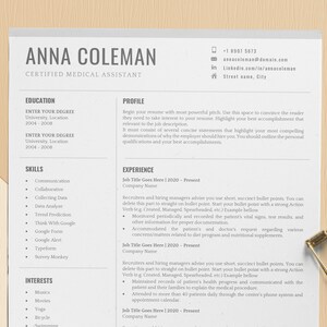 Medical Resume Template Word Cover Letter Free Icons Free Fonts CV ...