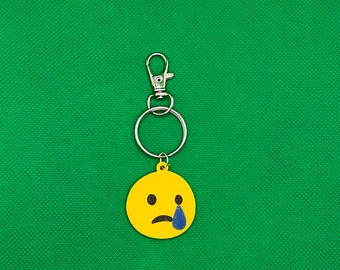 Sad Crying Face Emoji Wooden Keychain Single Tear Emoji - Etsy