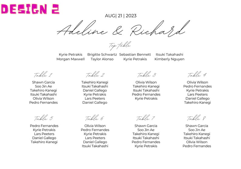 Digital Wedding Breakfast Table Plan / Seating Plan Wedding Day ...