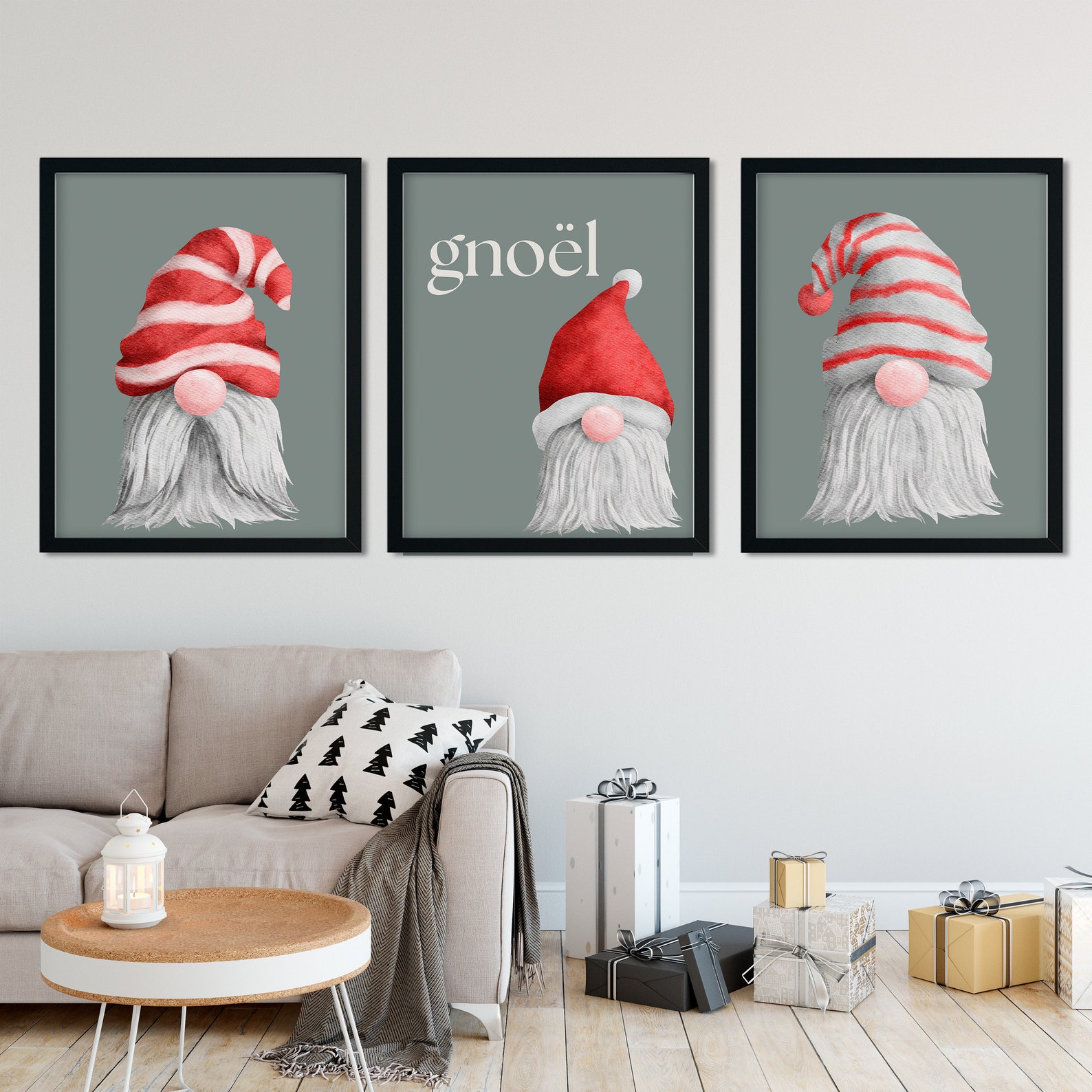 Adorable Gnome Holiday Wall Art, Set of 3 INSTANT DOWNLOAD, Minimalist ...