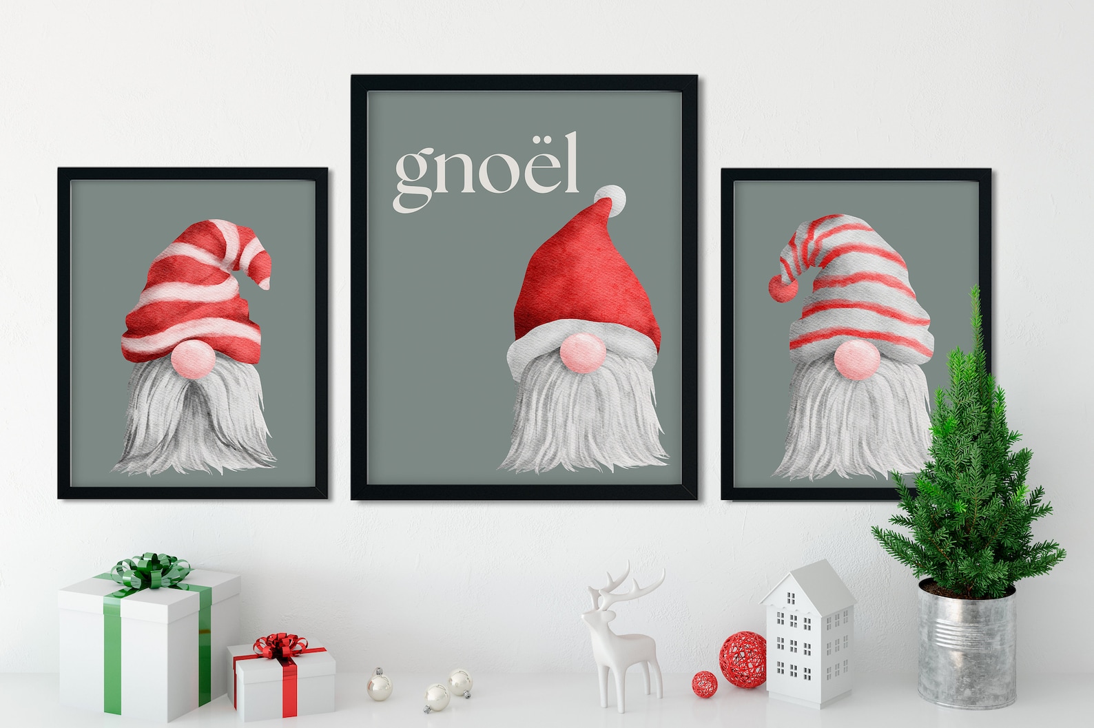 Adorable Gnome Holiday Wall Art, Set of 3 INSTANT DOWNLOAD, Minimalist ...