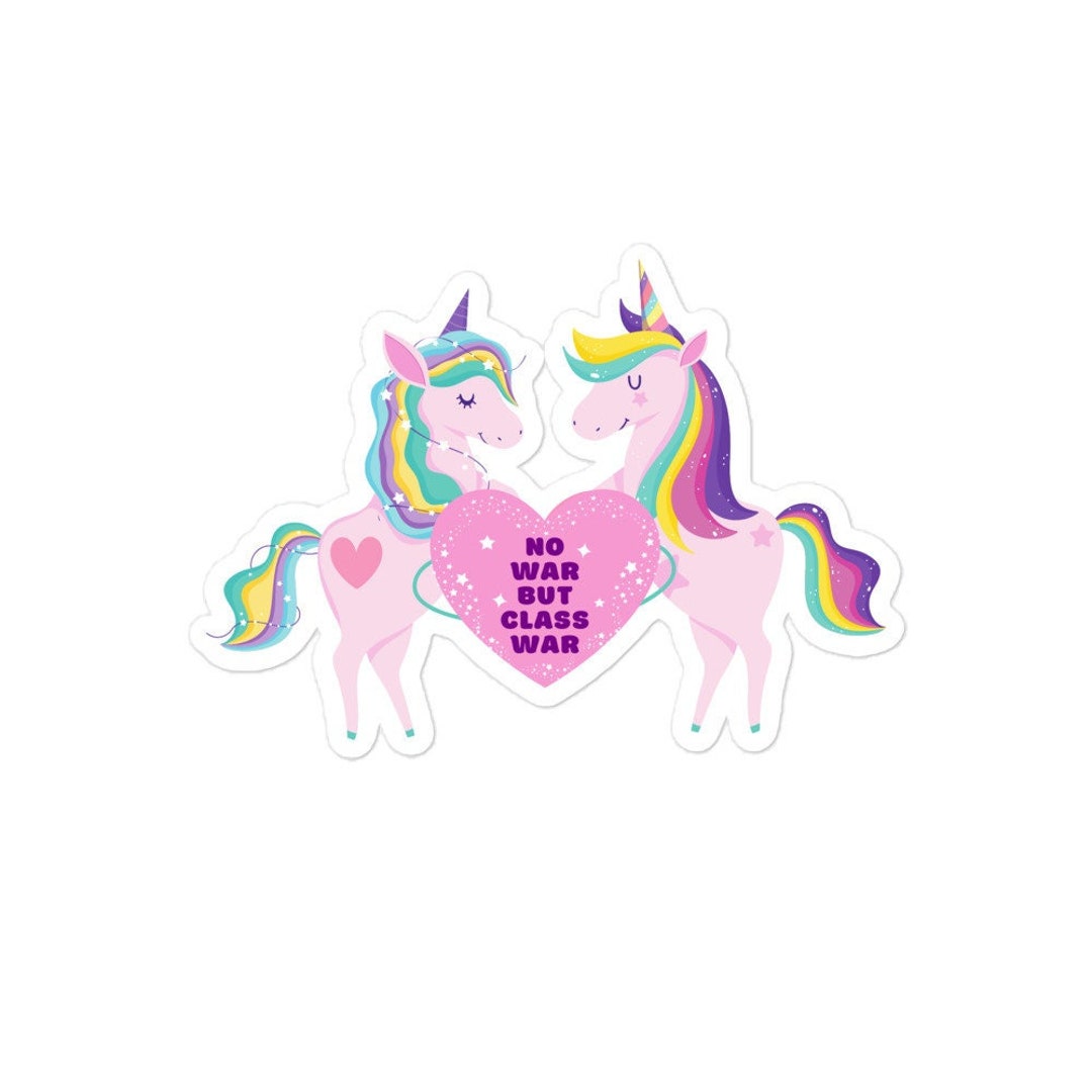 No War but Class War Sticker, Cute Leftist Unicorns Decal, Class ...