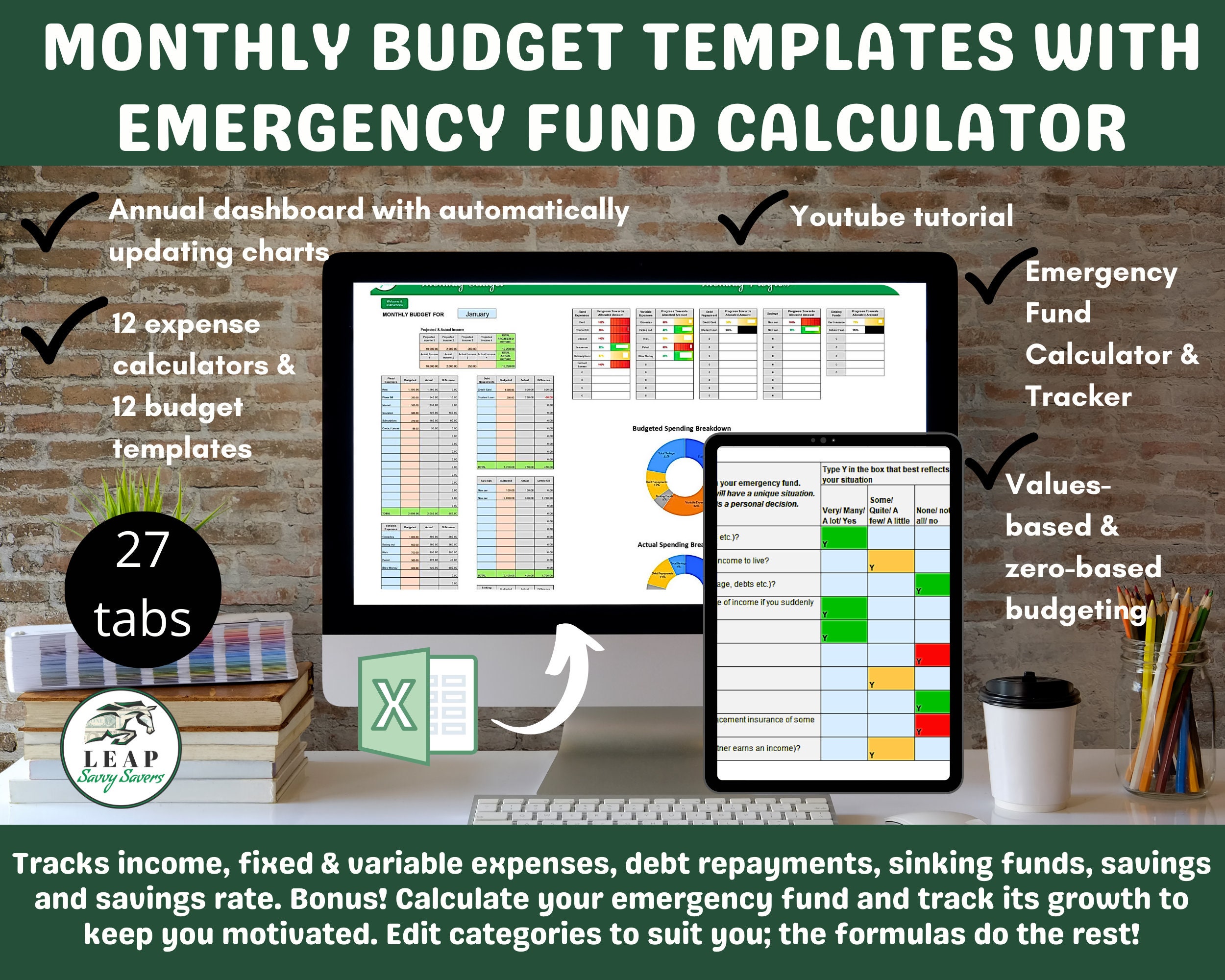 Budget Templates With Emergency Fund Calculator & Tracker - Etsy
