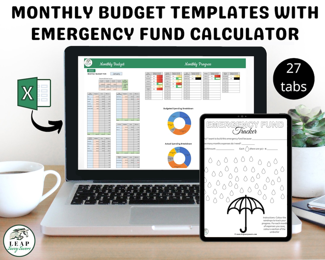 Budget Templates With Emergency Fund Calculator & Tracker - Etsy