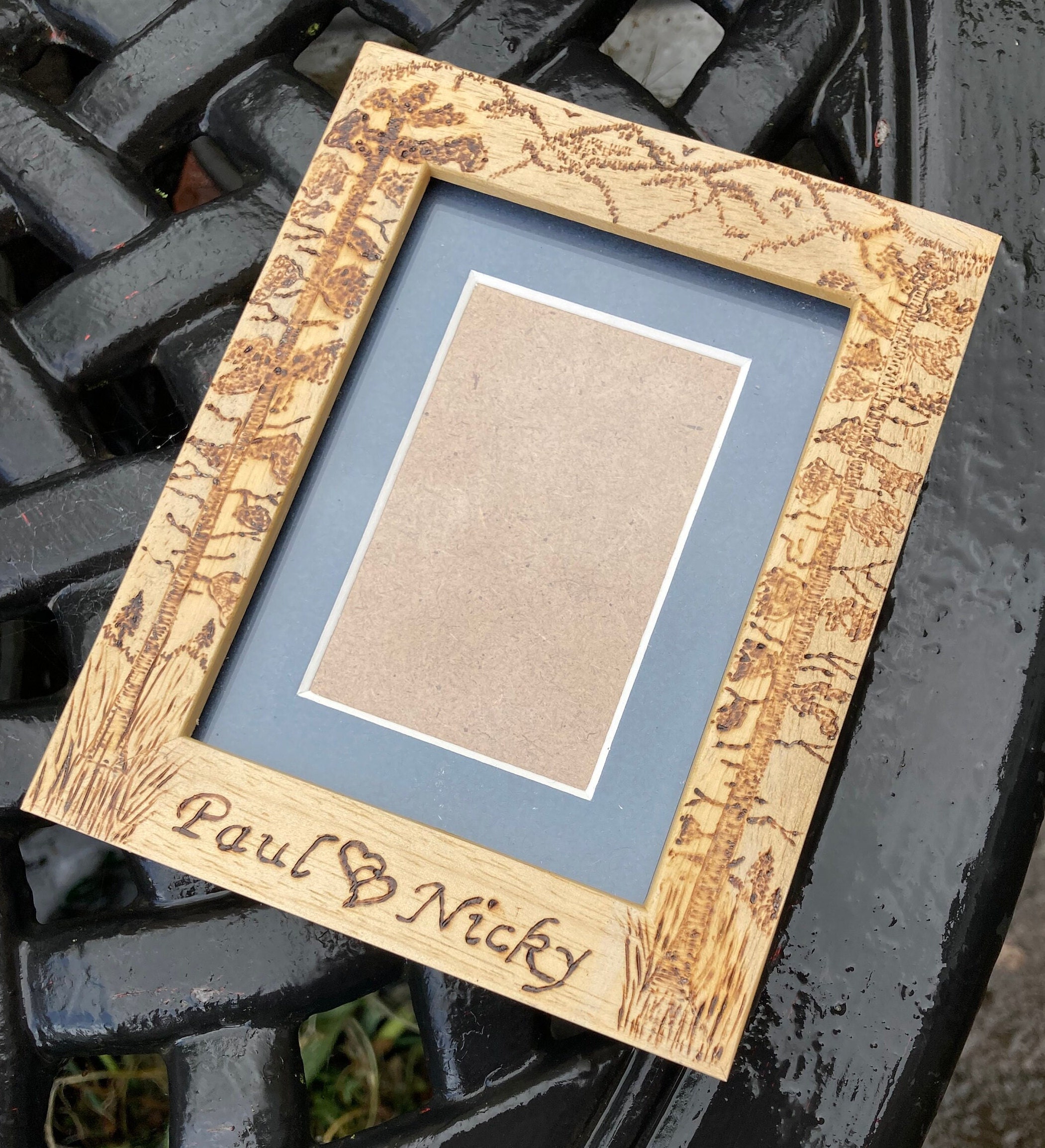 Rustic Pyrography Decorated Small Wooden Picture Frame. | Etsy