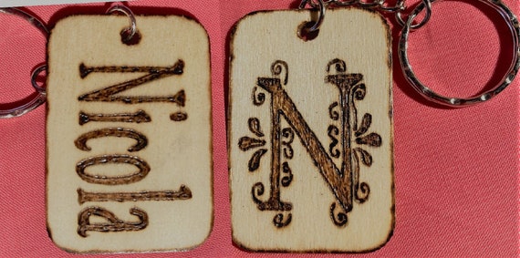 Personalised Initial & Name Pyrography Designed Wooden Keyring - Etsy