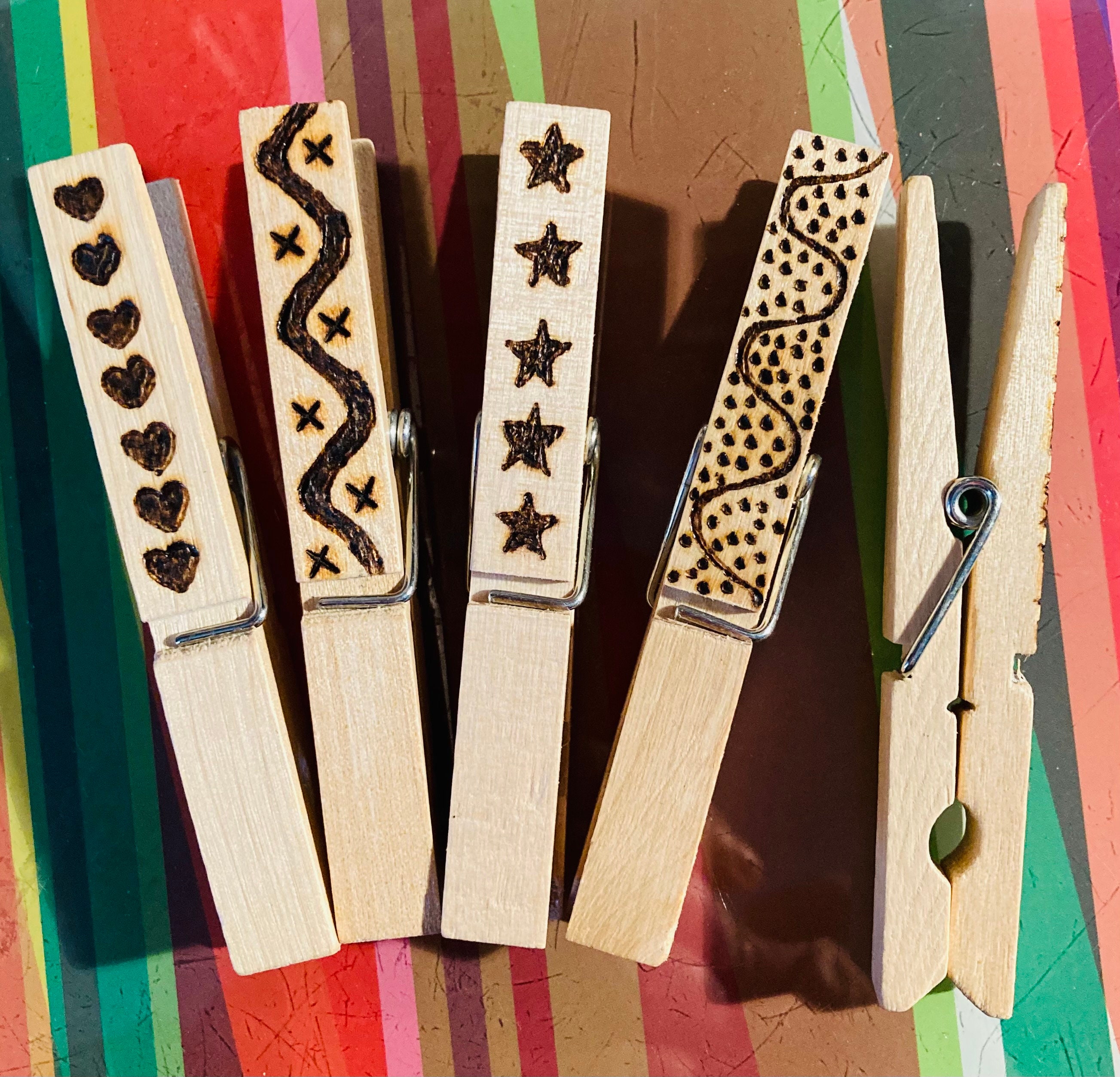 Decorative Wooden Clothes Pegs With Pyrography Designs Set of - Etsy UK