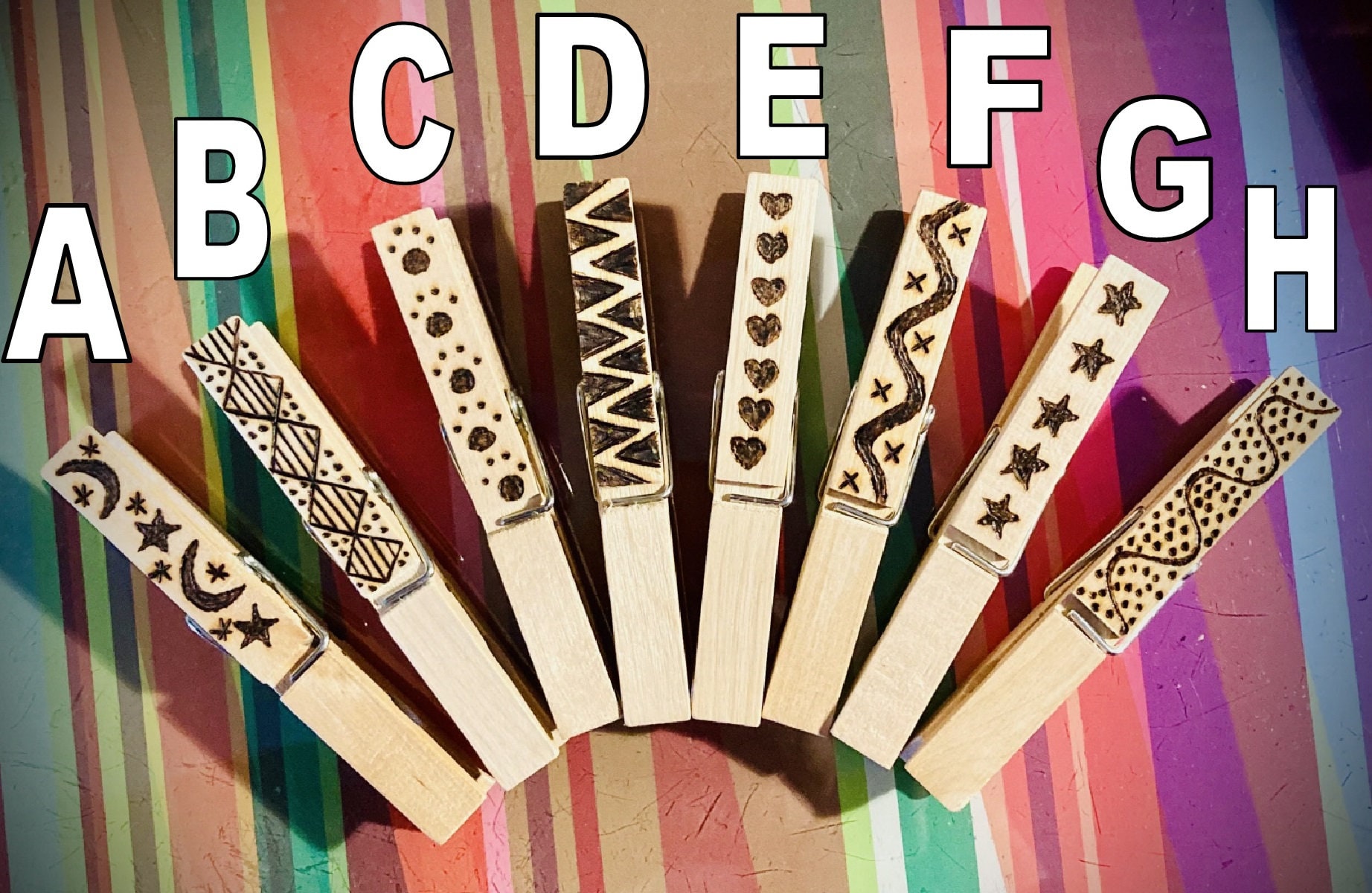 Decorative Wooden Clothes Pegs With Pyrography Designs Set of - Etsy UK