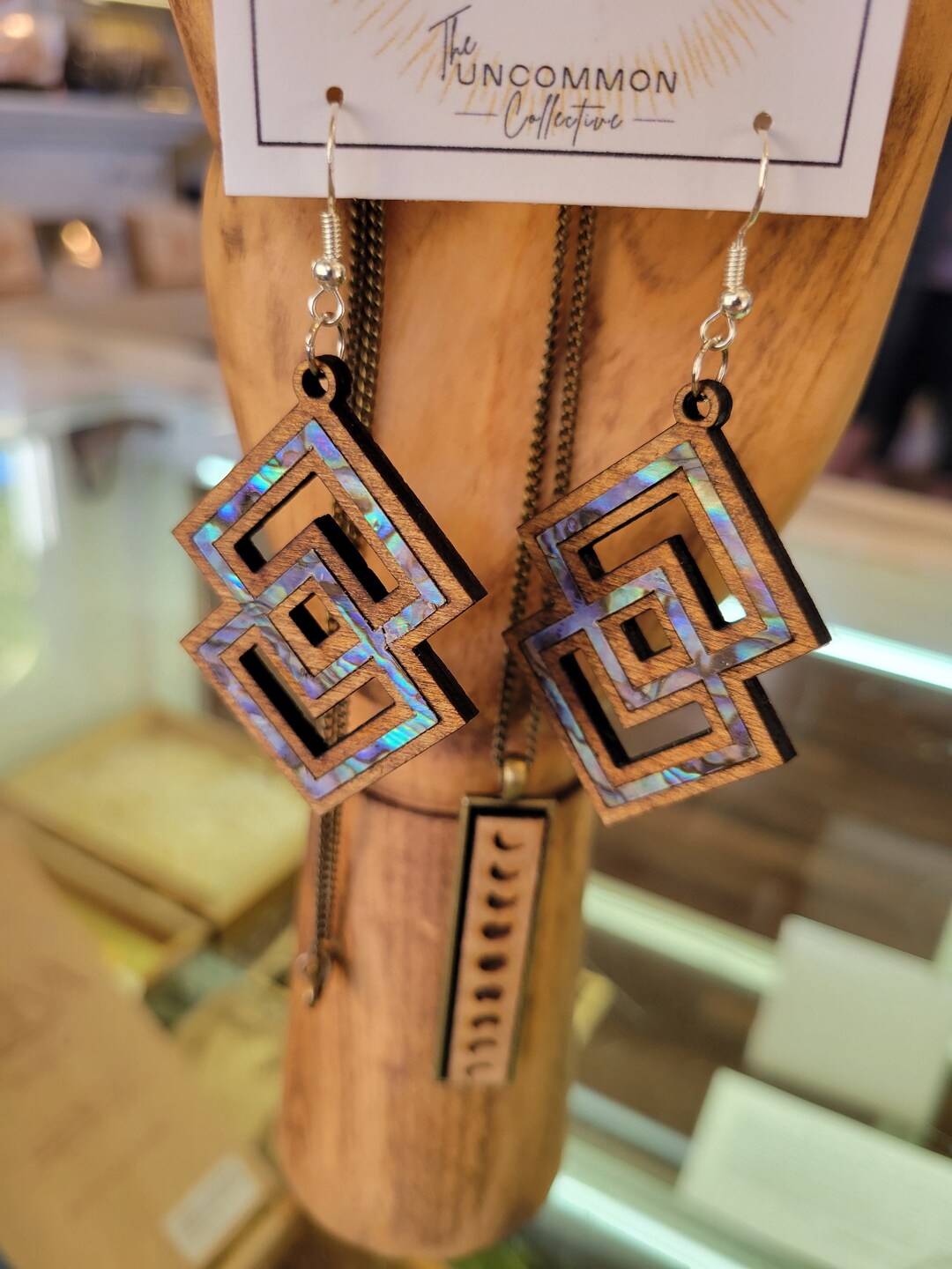 Wood Earring Abalone Shell Inlay Handcrafted Wooden Earrings