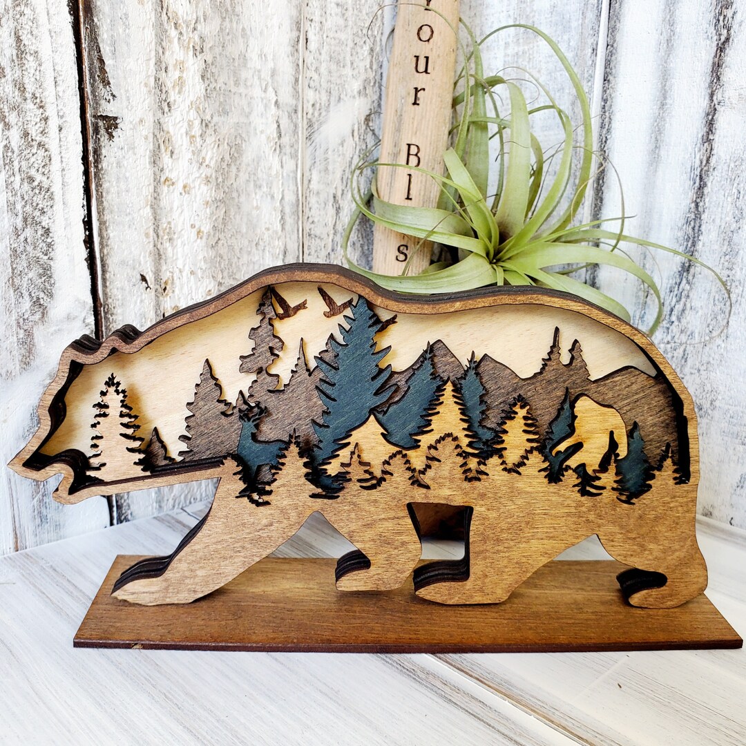 Wood Art Bear Laser Cut Layered Wood - Etsy