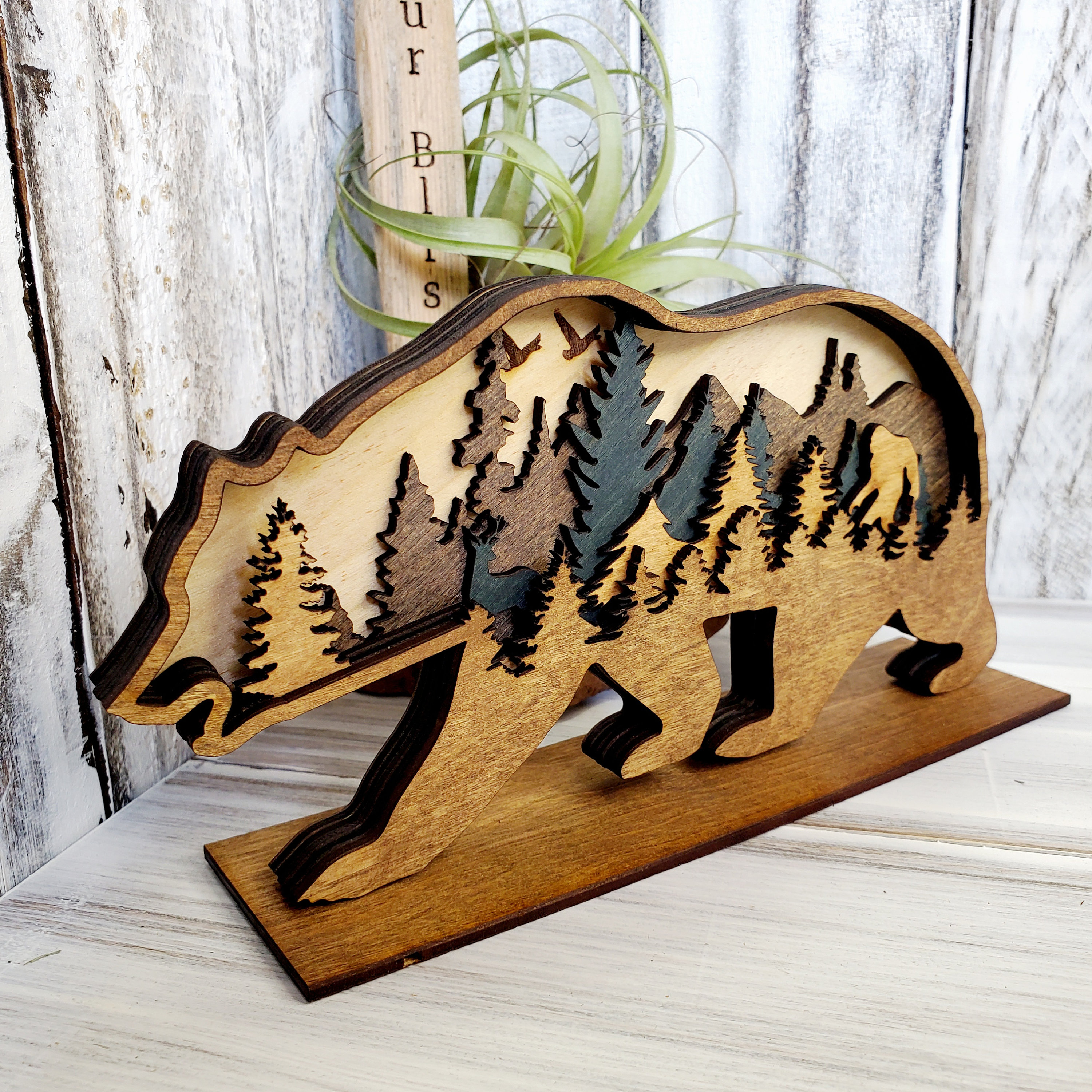 Wood Art Bear Laser Cut Layered Wood - Etsy