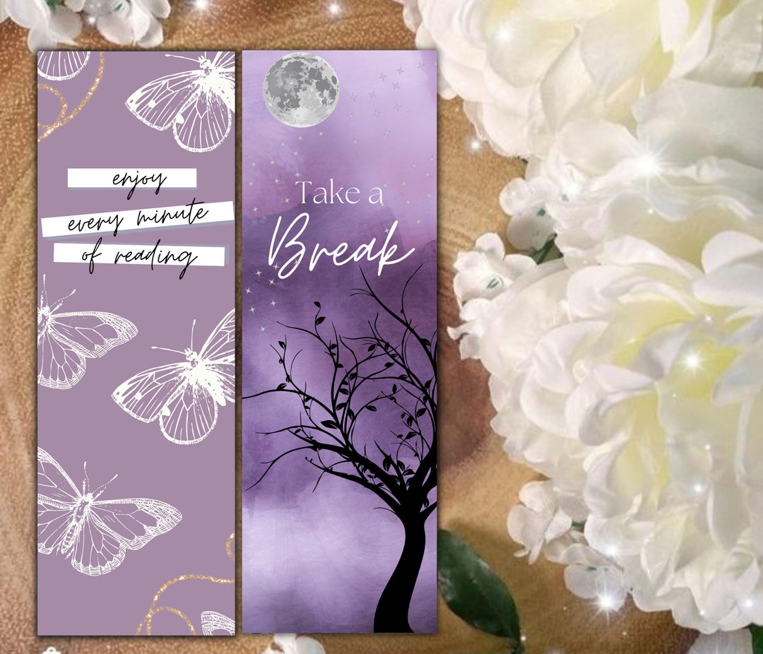 Purple White Digital Bookmark, Printable Bookmarks, Purple White Poppy ...