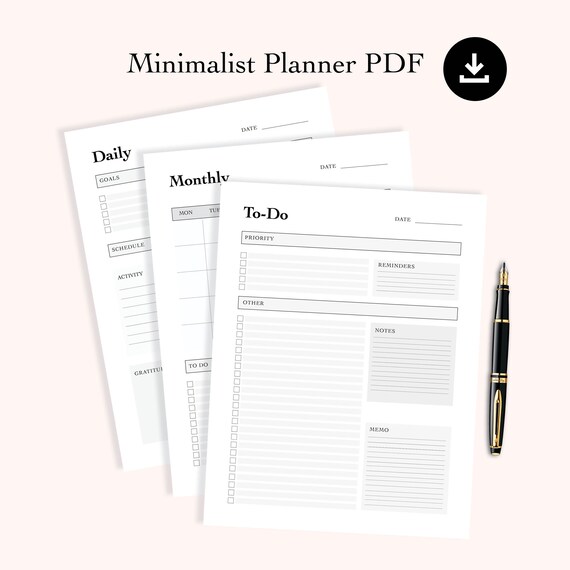 Simple Daily Printable Planner Minimalist Monthly Planner - Etsy