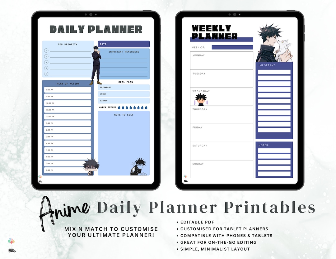 Undated Anime Planner Daily and Weekly Printables for Anime To-do List ...