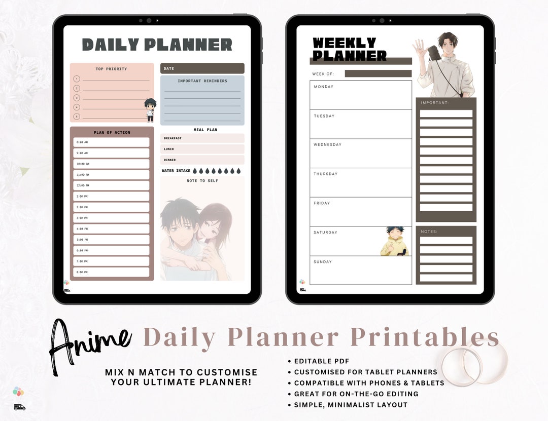 Anime Planner Digital Printable Weekly Monthly Kakkoi Designs Anime ...