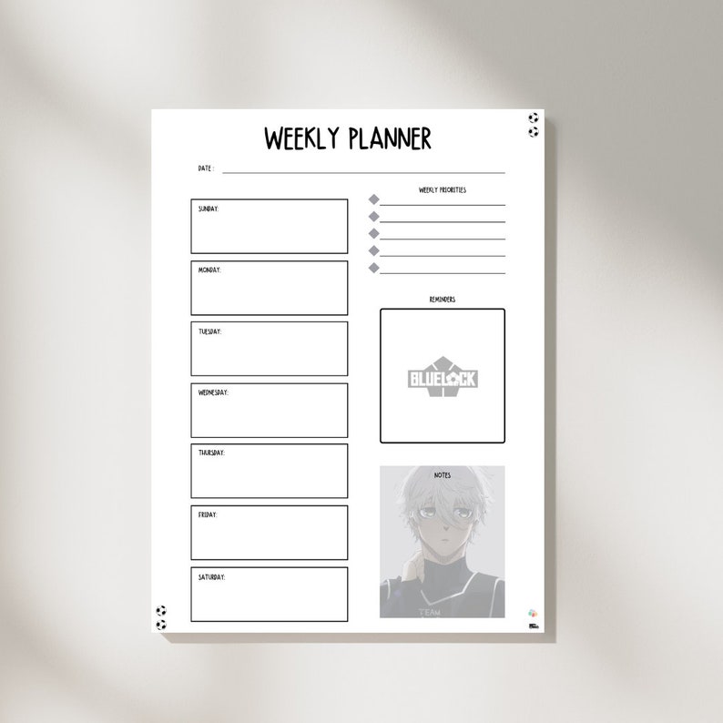 Undated BL Soccer Anime Planner, Anime Daily and Weekly Printable, To ...