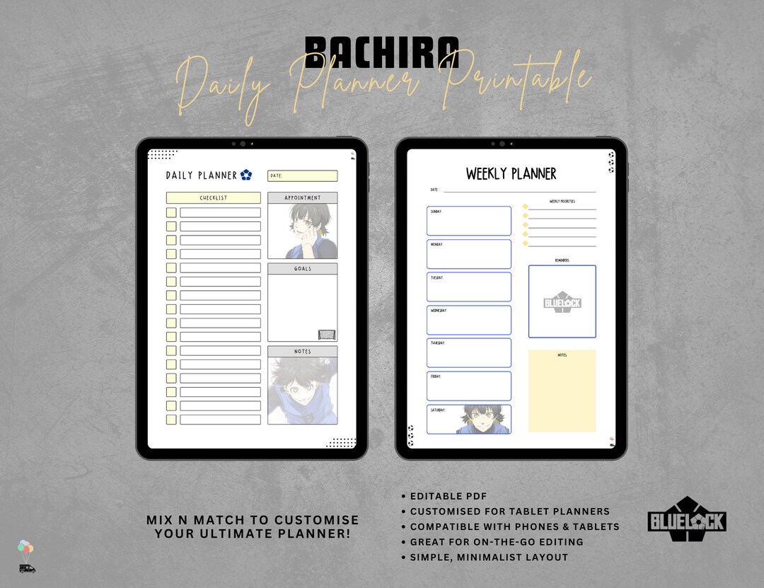 Undated BL Soccer Anime Planner, Anime Daily and Weekly Printable, Todo ...