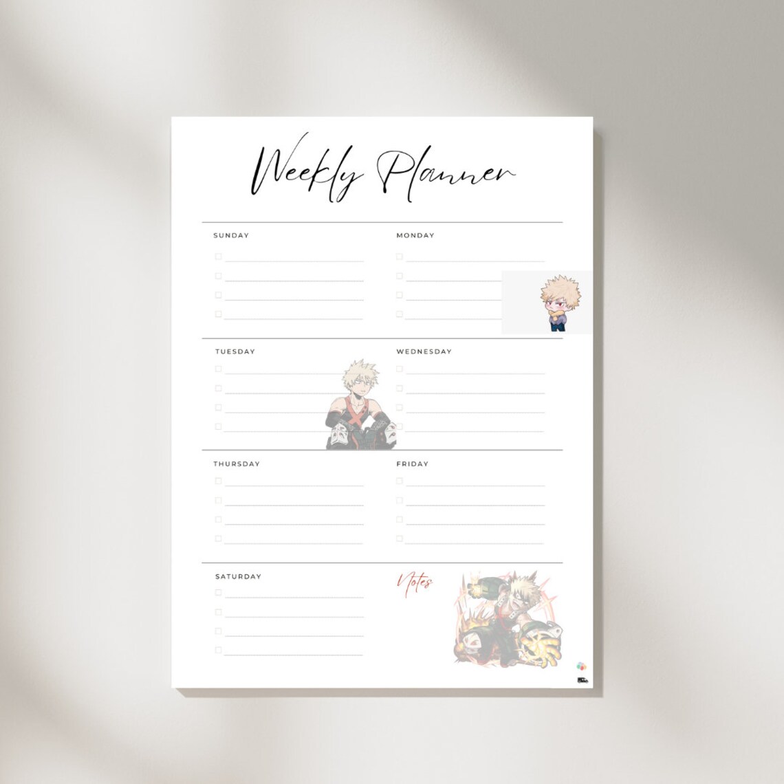 Undated Anime Planner, Anime Daily and Weekly Printables, Anime To-do ...