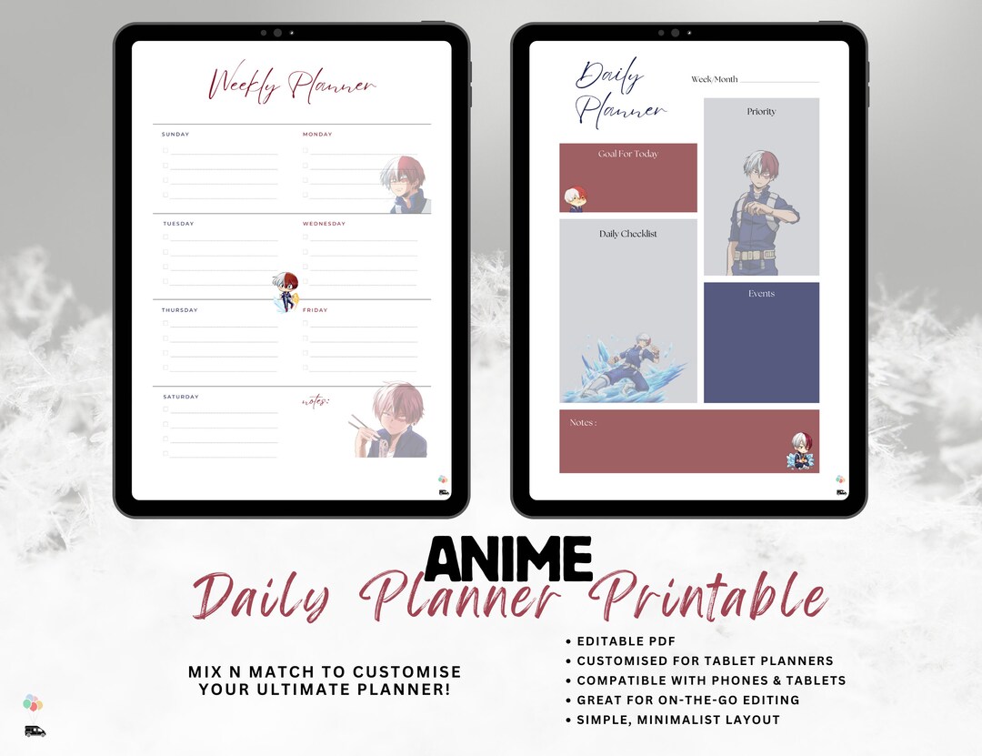 Undated Anime Planner, Anime Daily and Weekly Printables, Anime To-do ...