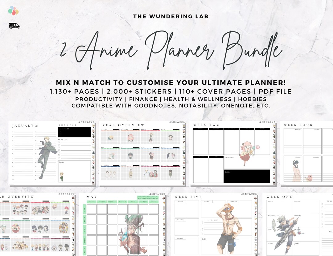 Ultimate Undated Anime Digital Planner Bundle, Anime Themed Planner ...