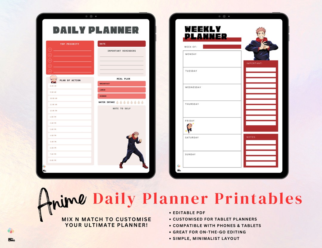 Anime Planner Digital Printable Weekly Monthly Kakkoi Designs Anime ...