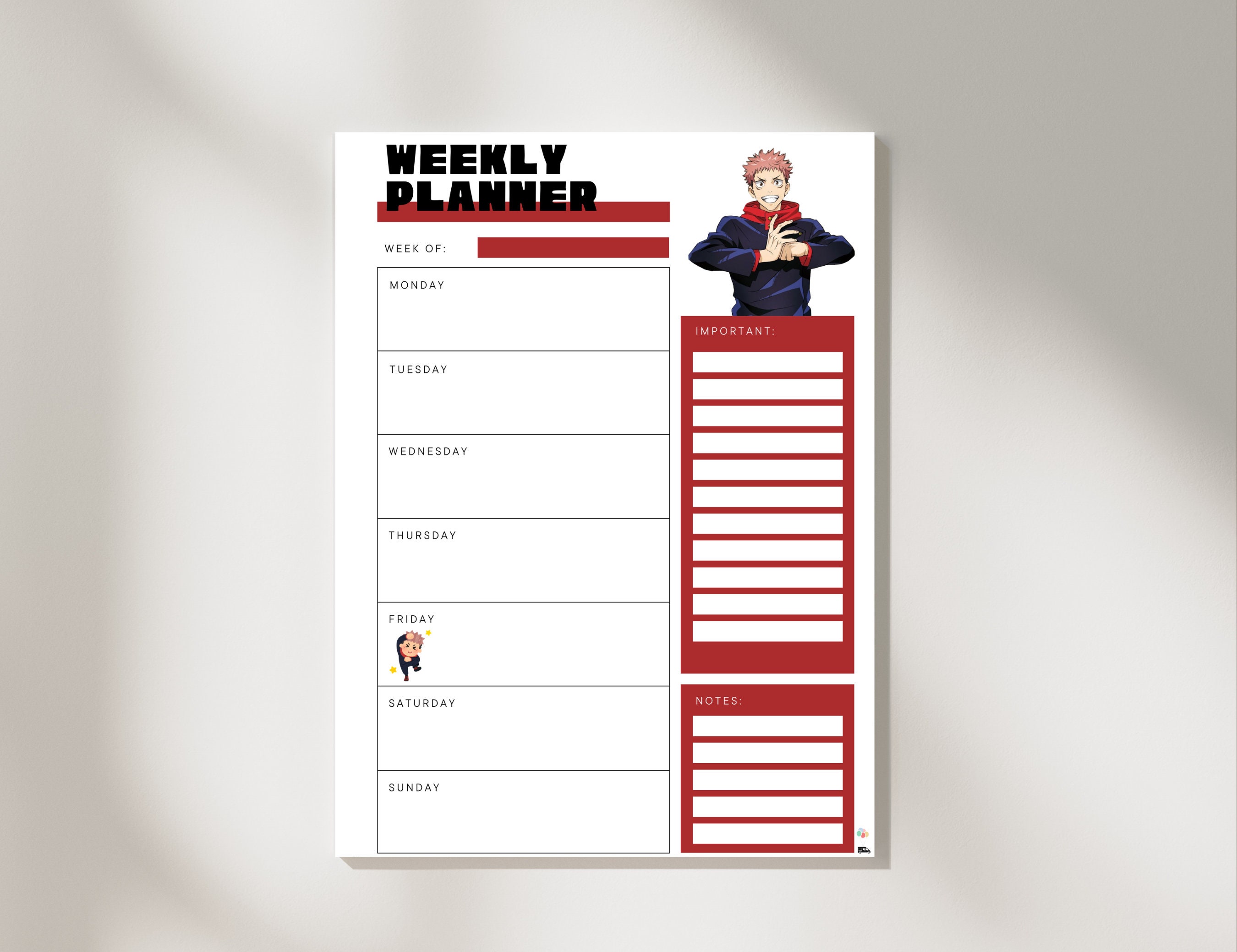 Anime Planner Digital Printable Weekly Monthly Kakkoi Designs Anime ...