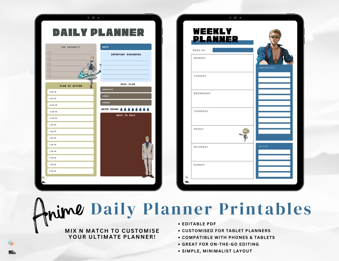 Anime Digital Planner Daily and Weekly Anime Printable for iPad Digital ...