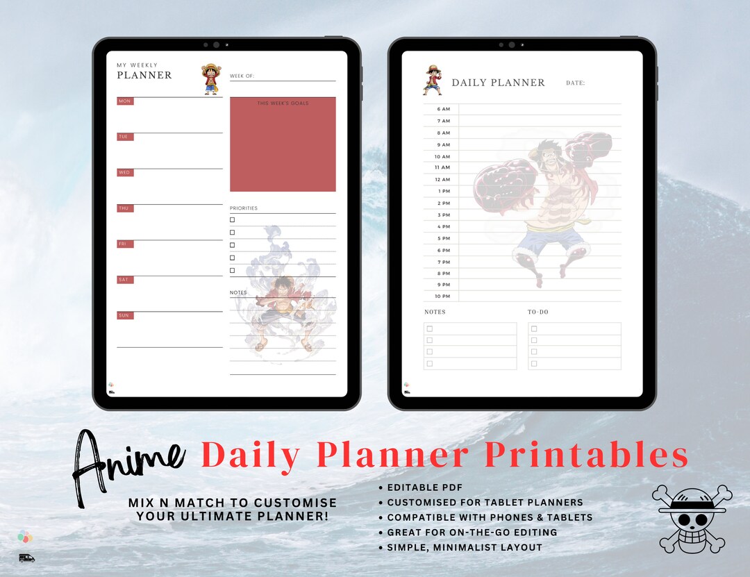 Undated Anime Minimalist Planner, Anime Daily and Weekly Printable ...