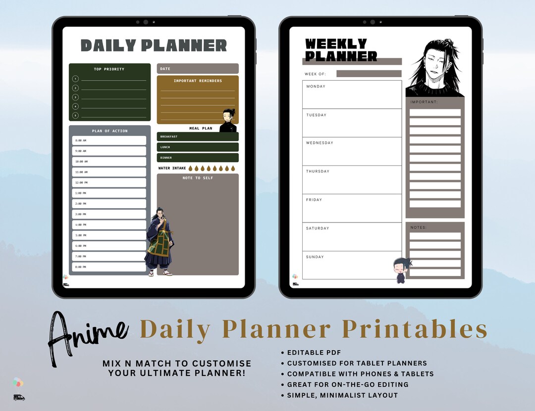 Anime Digital Planner Anime Interactive Printable Anime Weekly Monthly ...