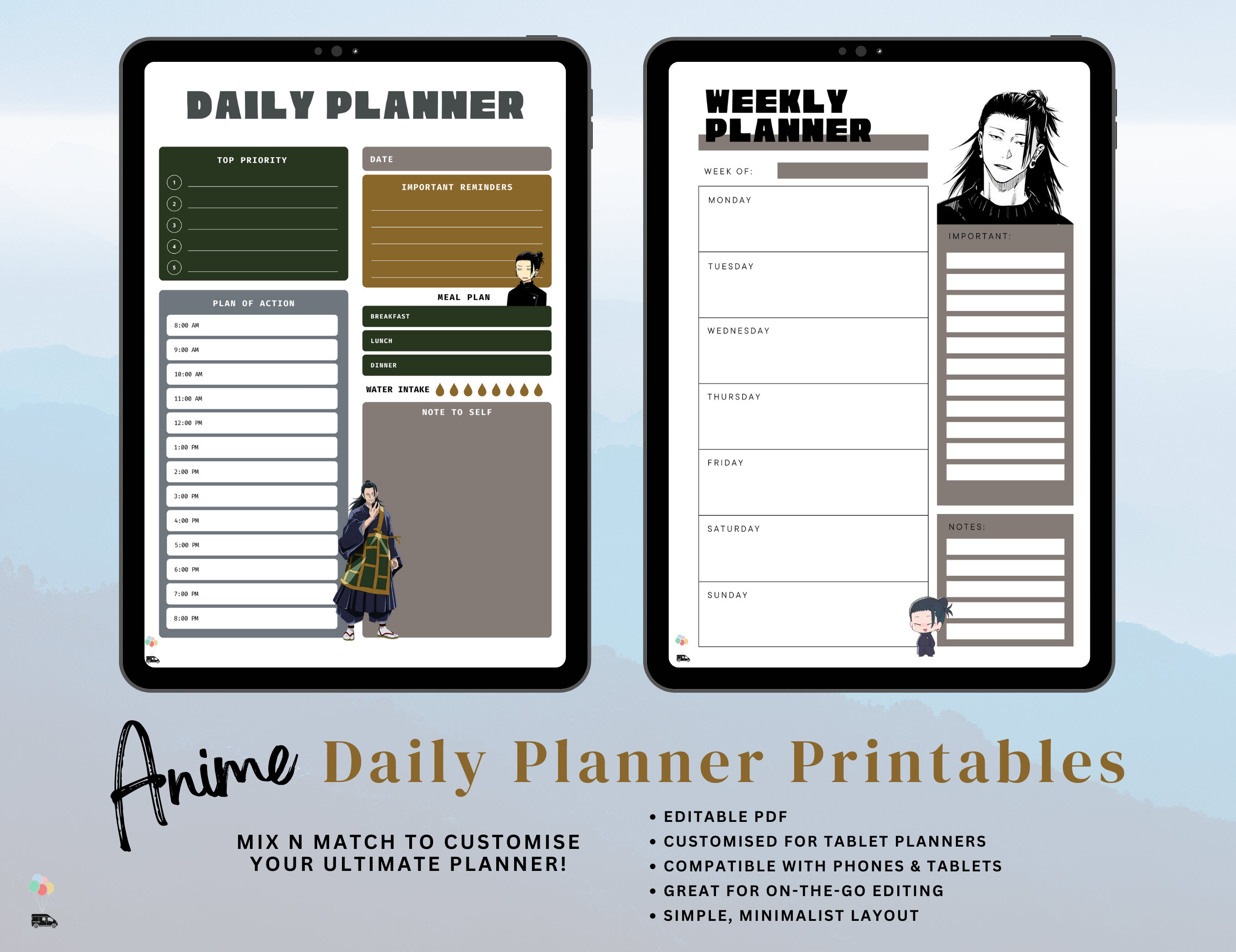 Anime Digital Planner Anime Interactive Printable Anime Weekly Monthly ...