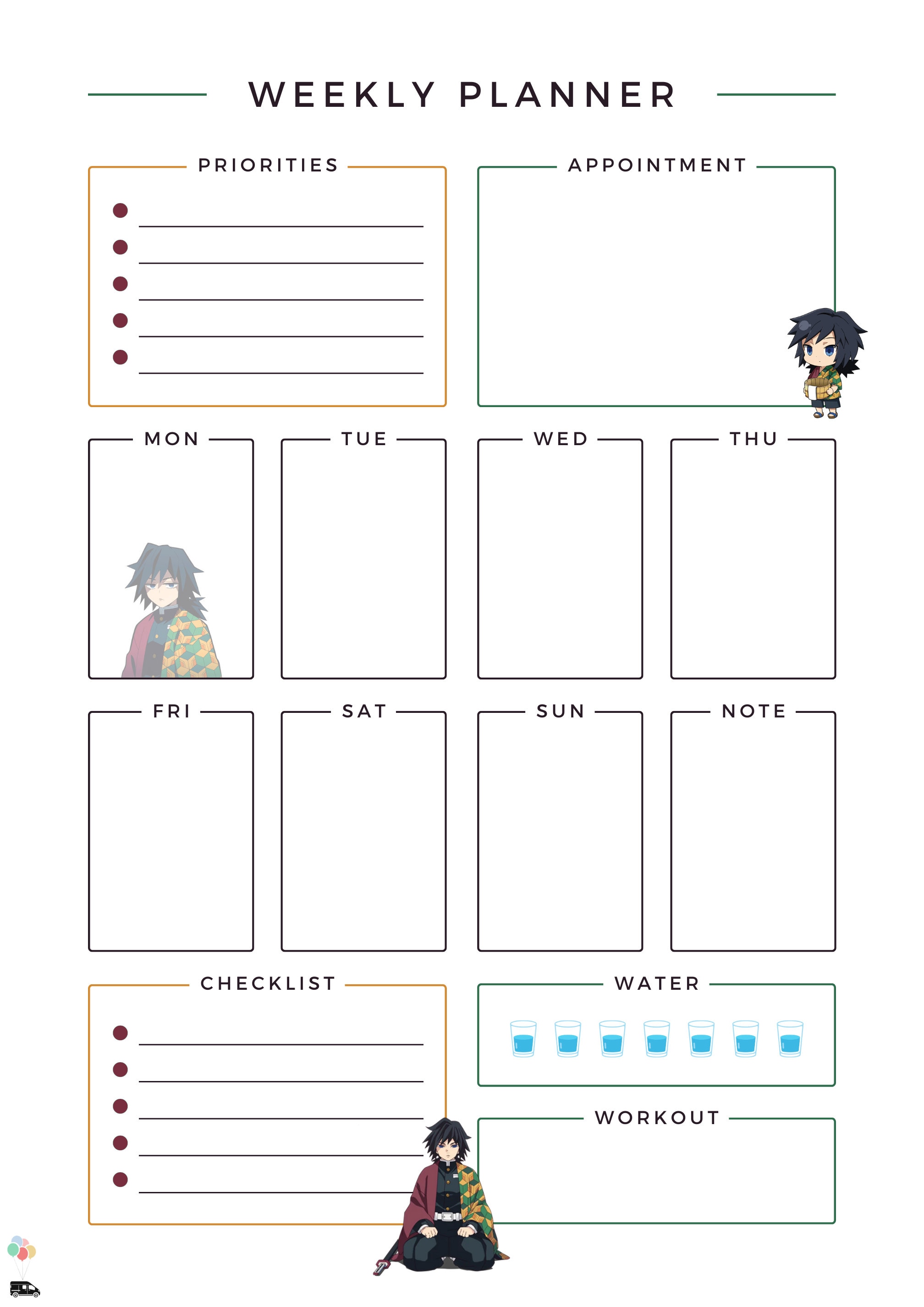 Undated Anime Planner, Daily and Weekly Anime Printables, to Do List ...